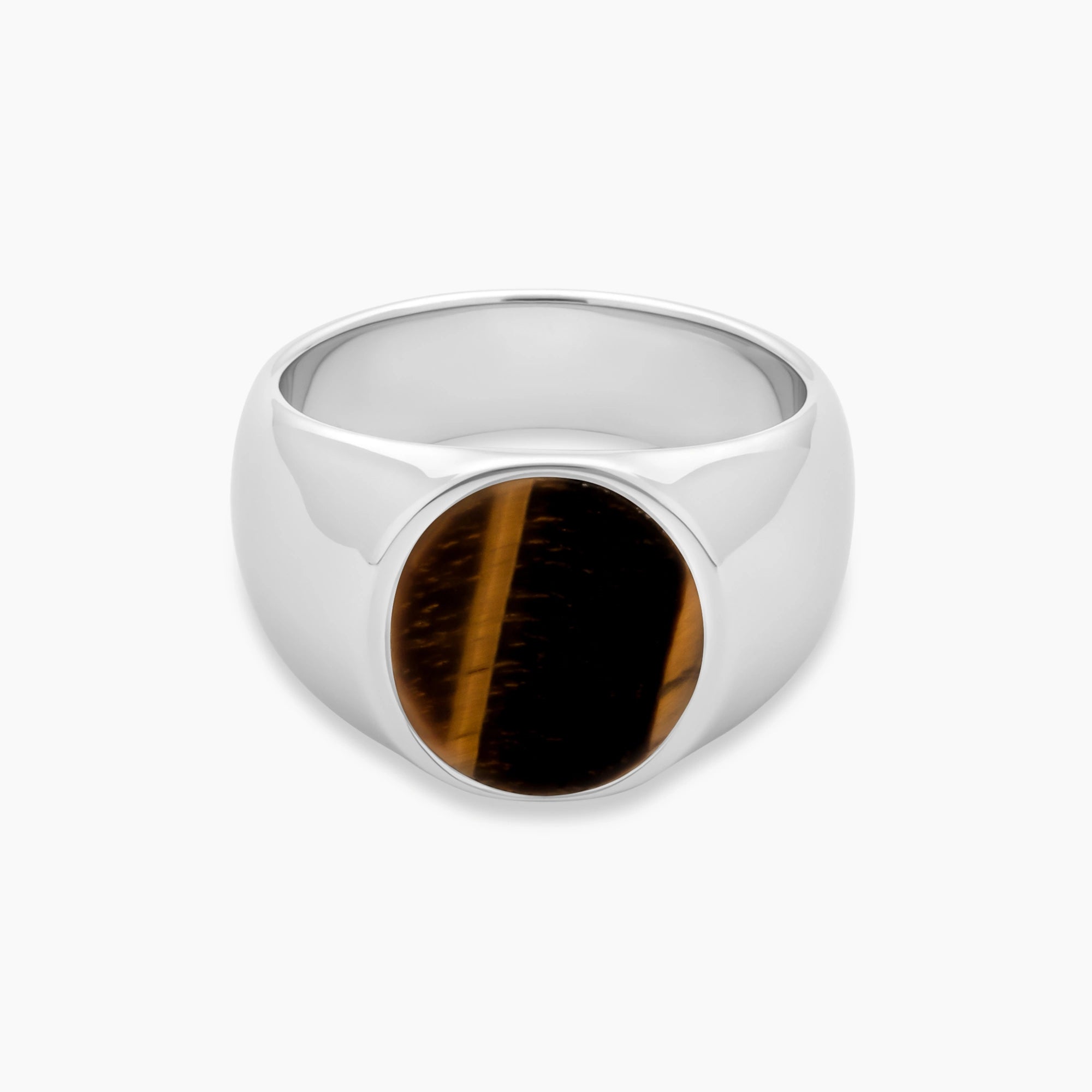 Oval Tiger Eye Signet Ring - 15mm - Men's Sterling Silver Signet Ring