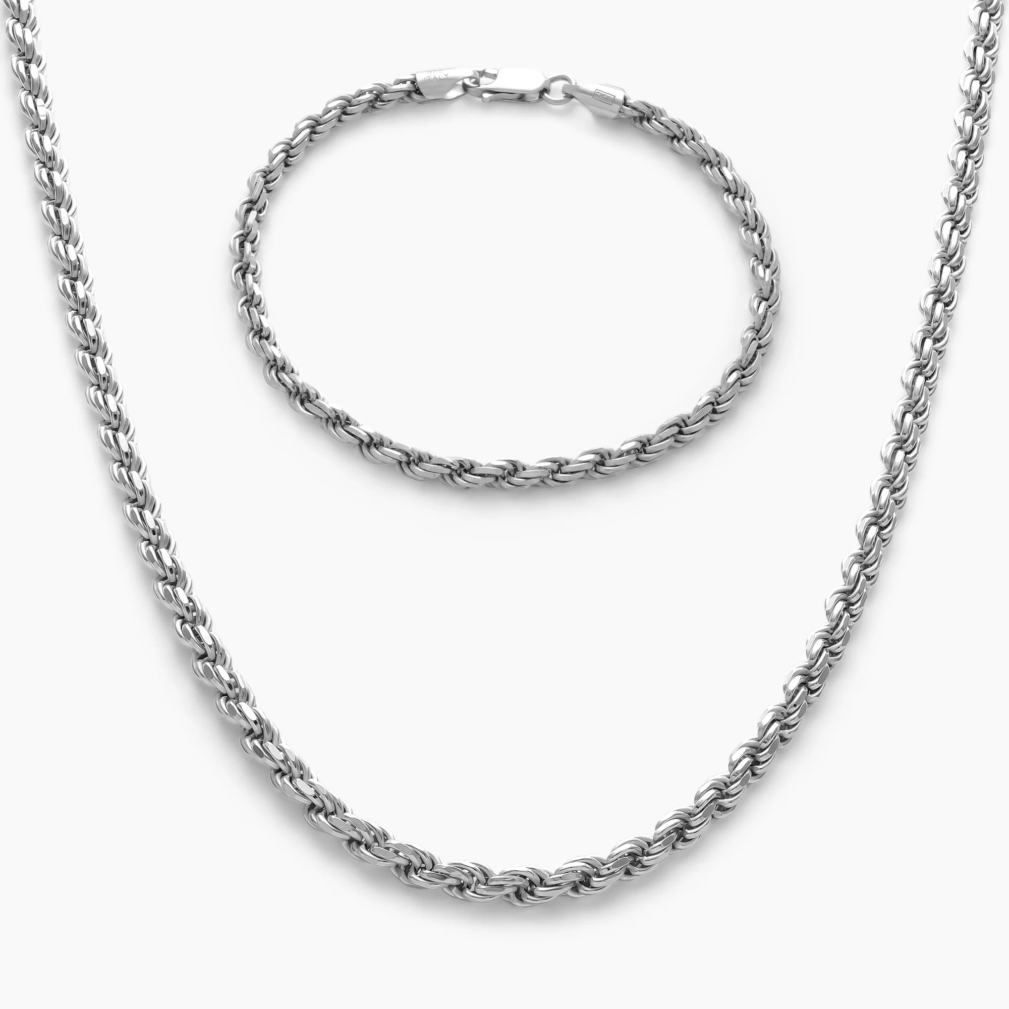 Rope Chain Set - 4mm - Men's Sterling Silver Chain Set